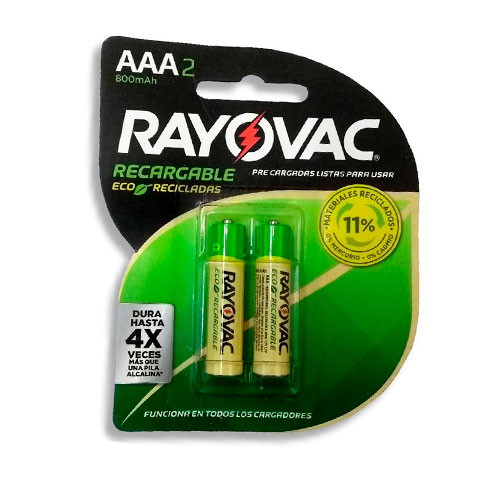 PILA RECARGABLE RAYOVAC AAA BLISTER X2 800 MHA ECO | Intermaco Mayorista